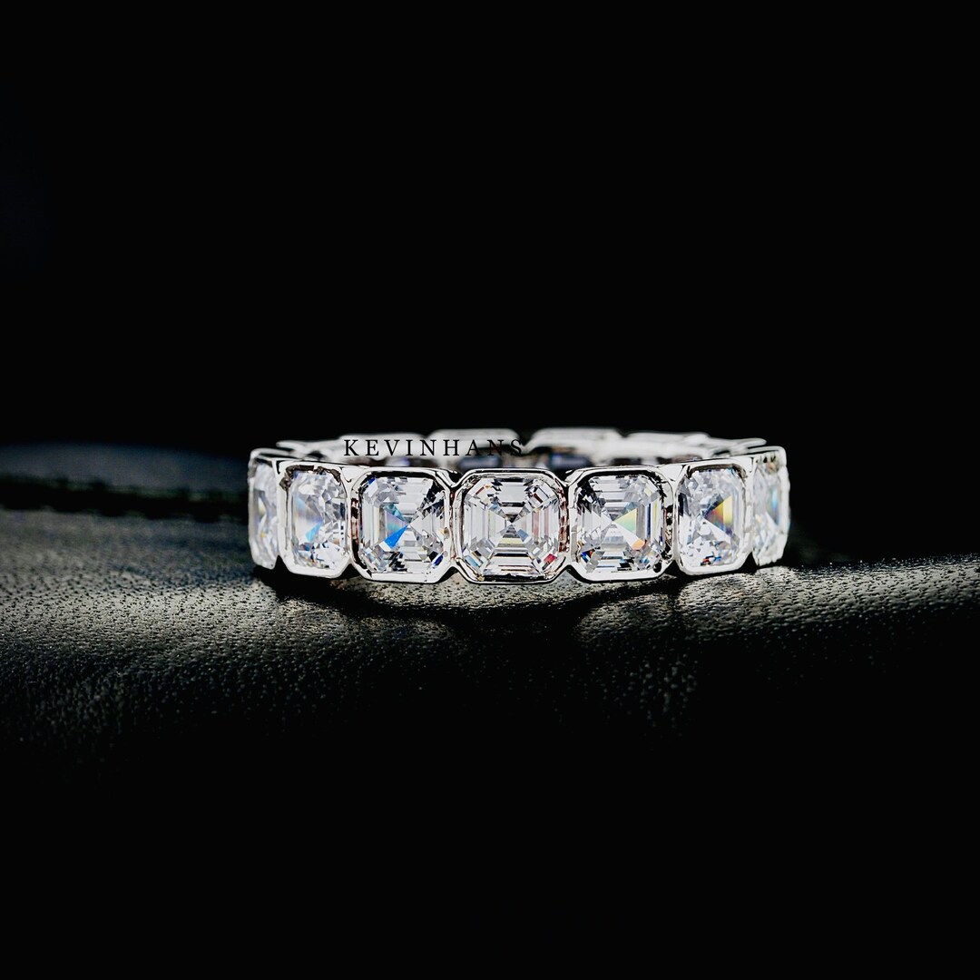 Asscher Cut Diamond Bezel Set Eternity Band, 3 Mm Colorless Asscher Cut ...