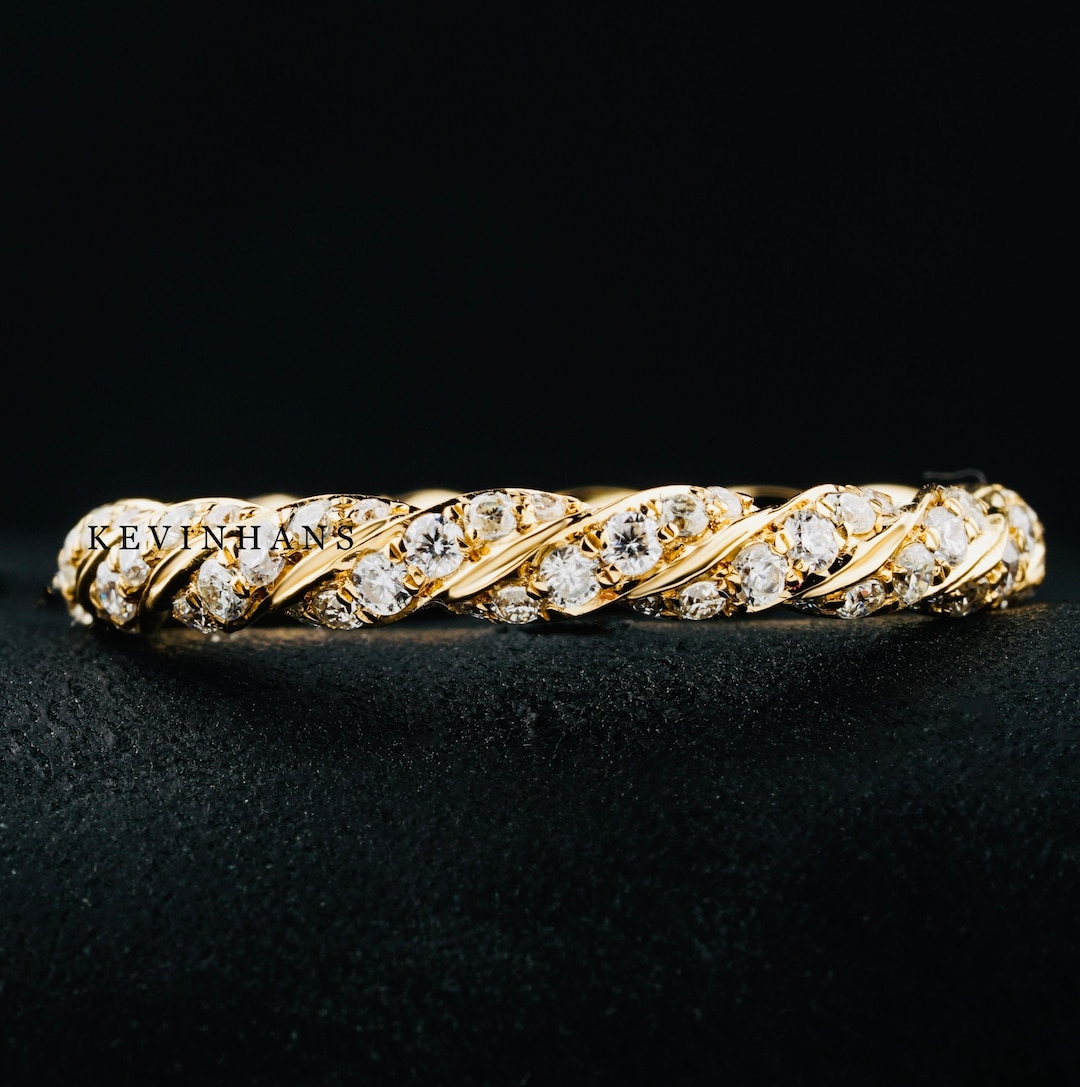 Twist Ring, 18K Gold Diamond Twisted Ring, Eternity Wedding Band, Solid ...