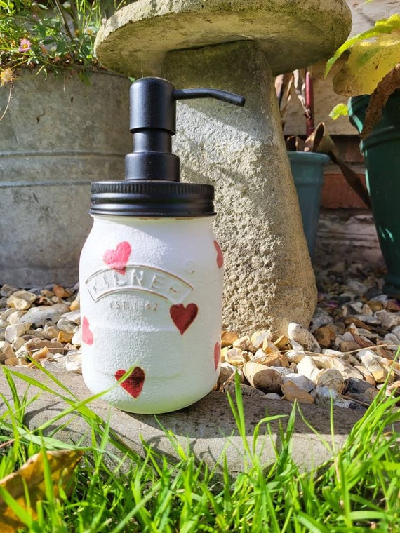 A Beautiful Kilner Soap Dispenser Inspired by Emma Bridgewater. Kitchen Decor. Country Home Gifts. Chickens. Pink Hearts. Etsy UK