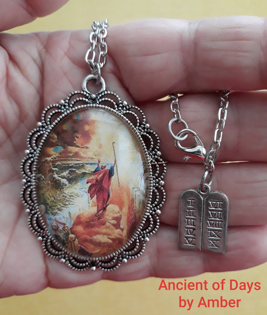 Moses Parting the Red Sea, 30x40mm Cameo Framed Glass Pendant Necklace ...