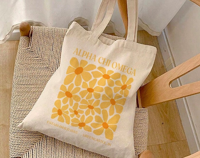 ALPHA CHI OMEGA Floral Tote Bag | Axo Tote in Yellow, Sorority Merch ...