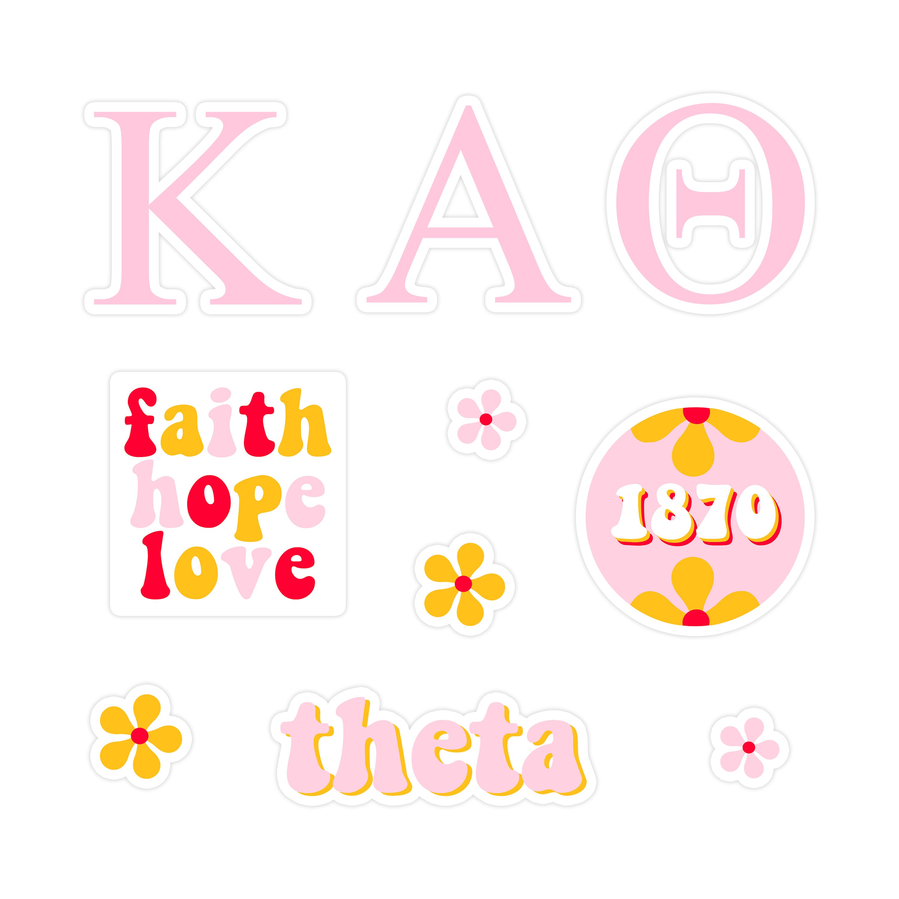 KAPPA ALPHA THETA Pink Retro Sticker Pack, Sorority Bid Day, Rush Merch ...