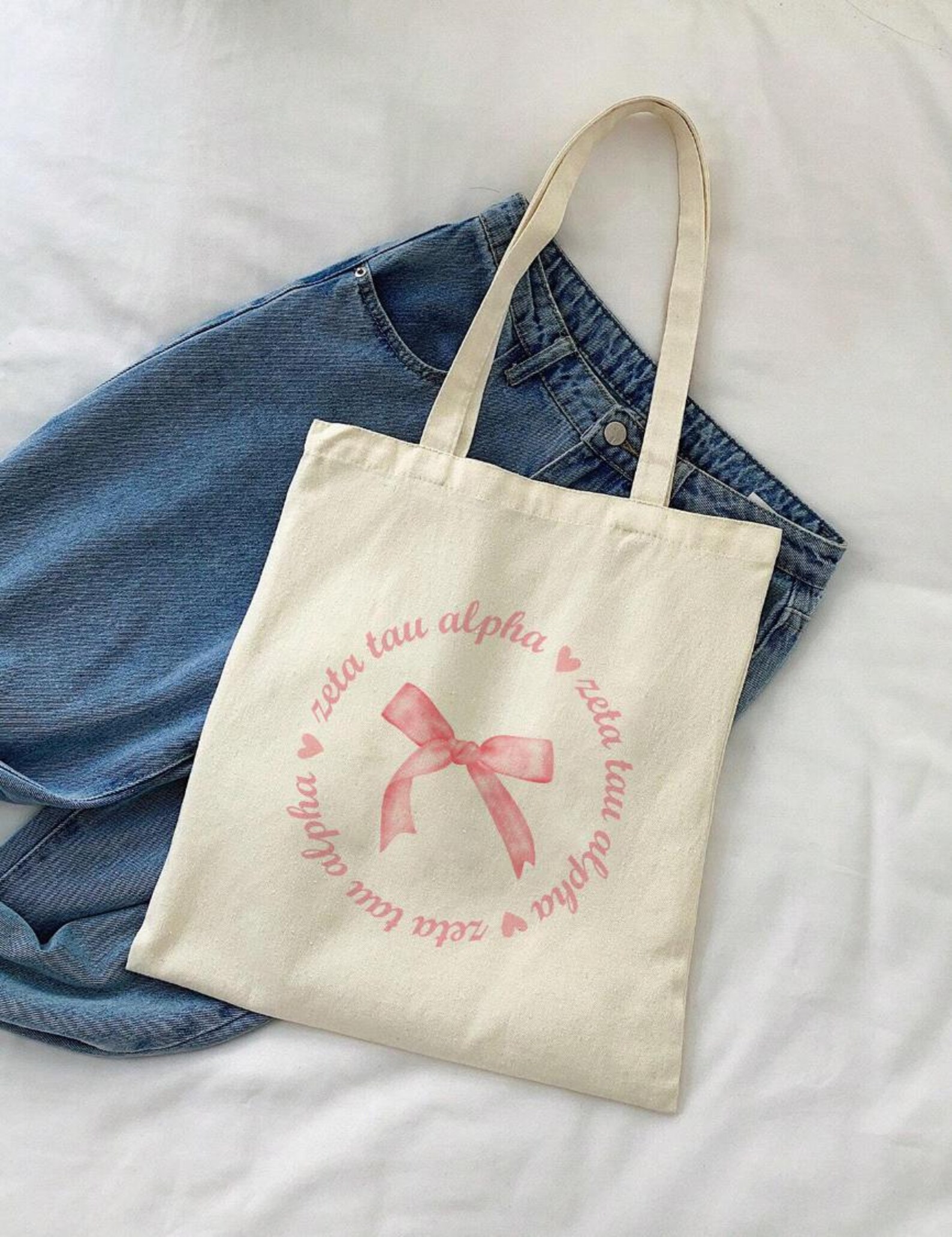 ZETA TAU ALPHA Coquette Tote Bag | Zta Tote, Sorority Merch, Hoodie ...