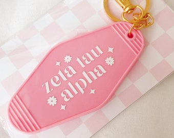 ALPHA OMICRON PI Pink Retro Motel Keychain With White Vinyl Foil Bid ...