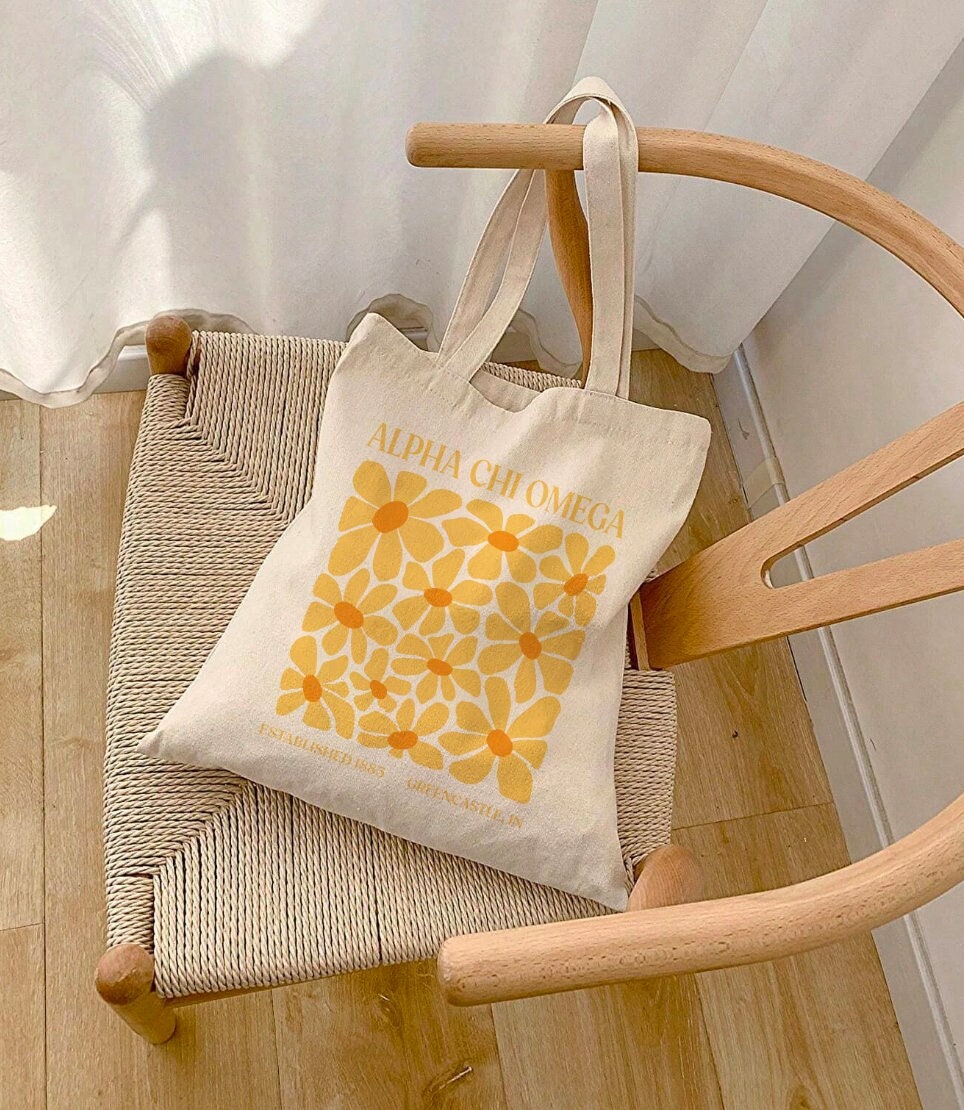 ALPHA CHI OMEGA Floral Tote Bag | Axo Tote in Yellow, Sorority Merch ...