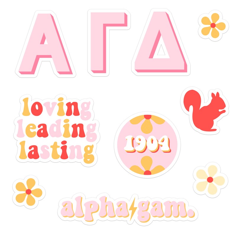 ALPHA GAMMA DELTA Sorority Sticker Pack Pink Retro Bid Day - Etsy