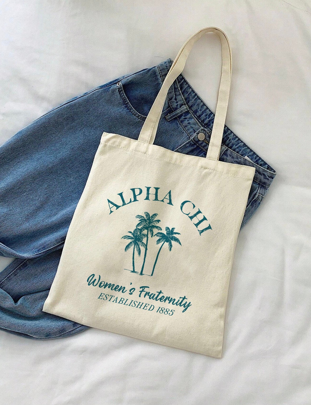 ALPHA CHI Tote Bag Palm Tree Beach Theme | AXO Tote, Sorority Merch ...