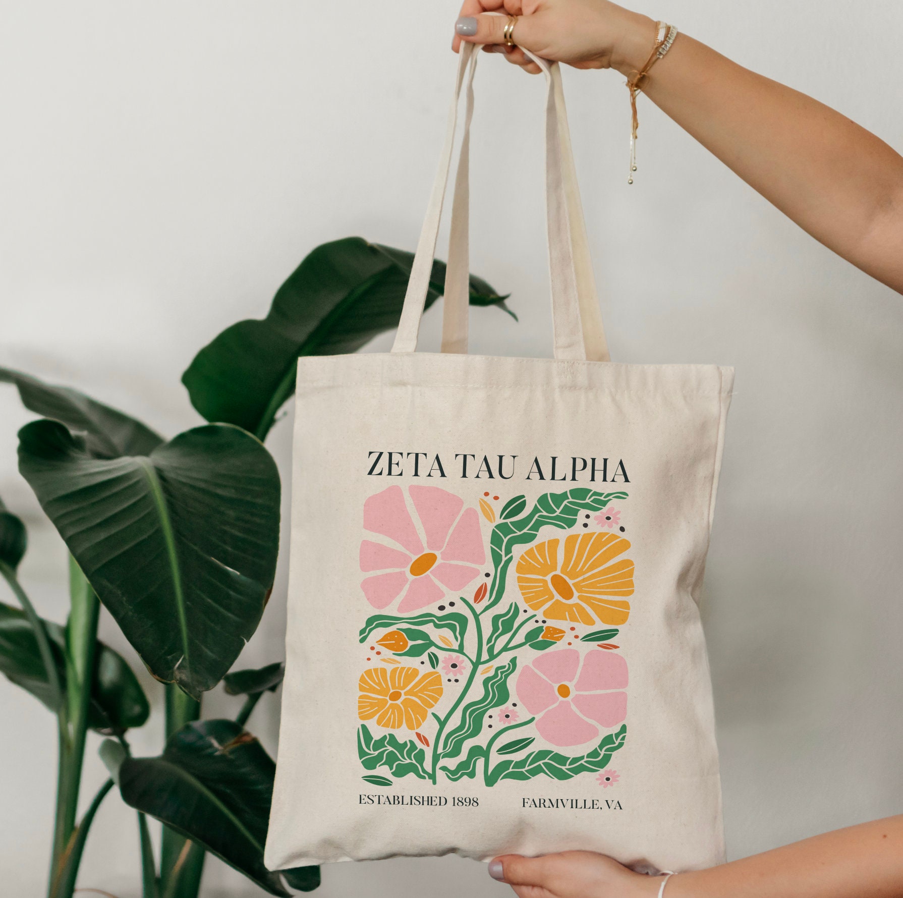 ZETA TAU ALPHA Tote Bag With Boho Floral Pattern Zta Tote, Sorority ...