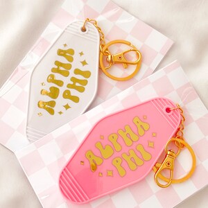 ALPHA PHI Retro Motel Keychain With Gold Vinyl Foil | Bid Day 2025, Big ...