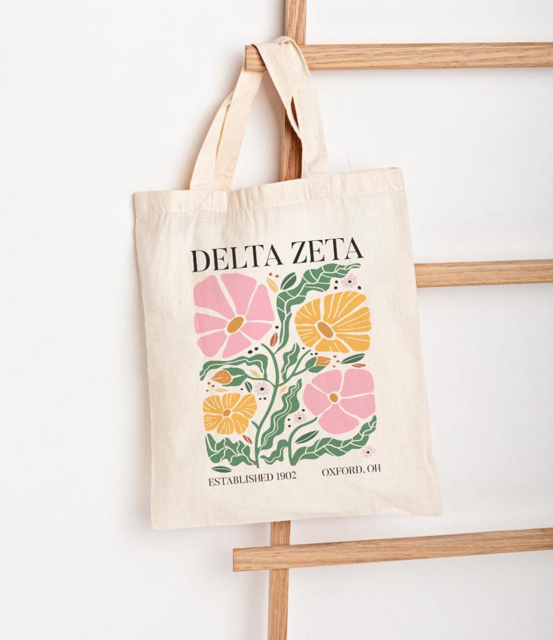 DELTA ZETA Tote Bag With Pink Boho Floral Pattern | DZ Tote, Sorority ...