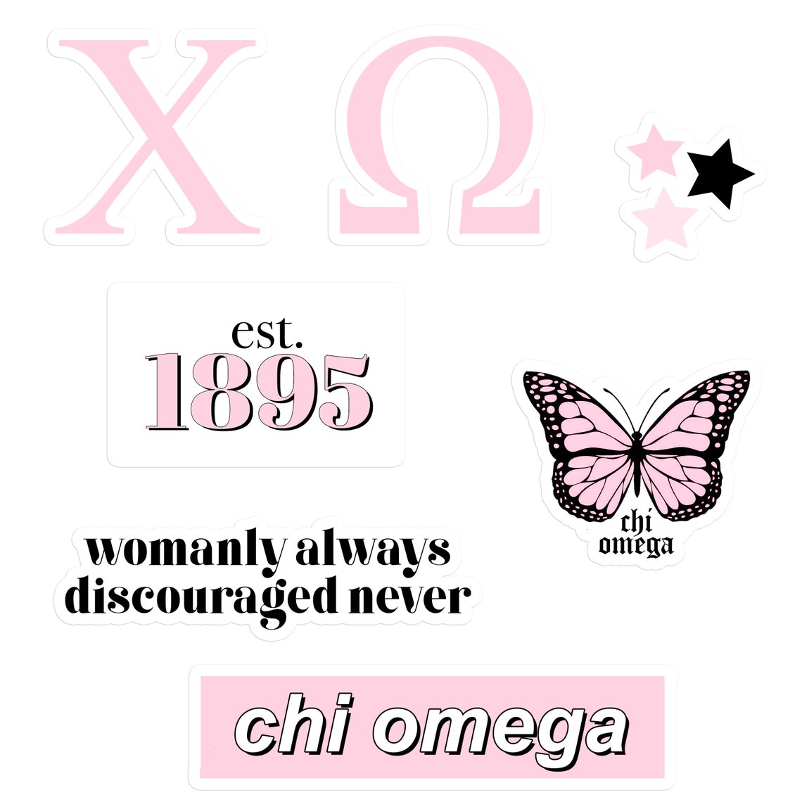 CHI OMEGA Pink Sticker Pack in Pink Bid Day 2024, Sorority Rush Merch ...
