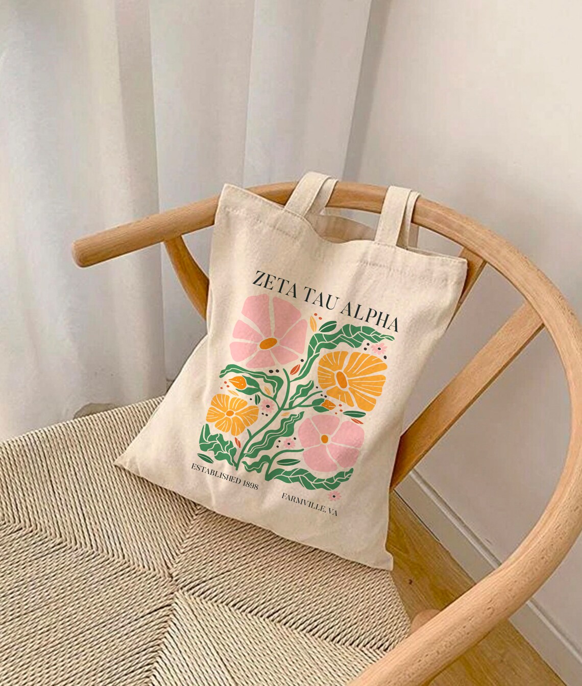 ZETA TAU ALPHA Tote Bag With Boho Floral Pattern | Zta Tote, Sorority ...