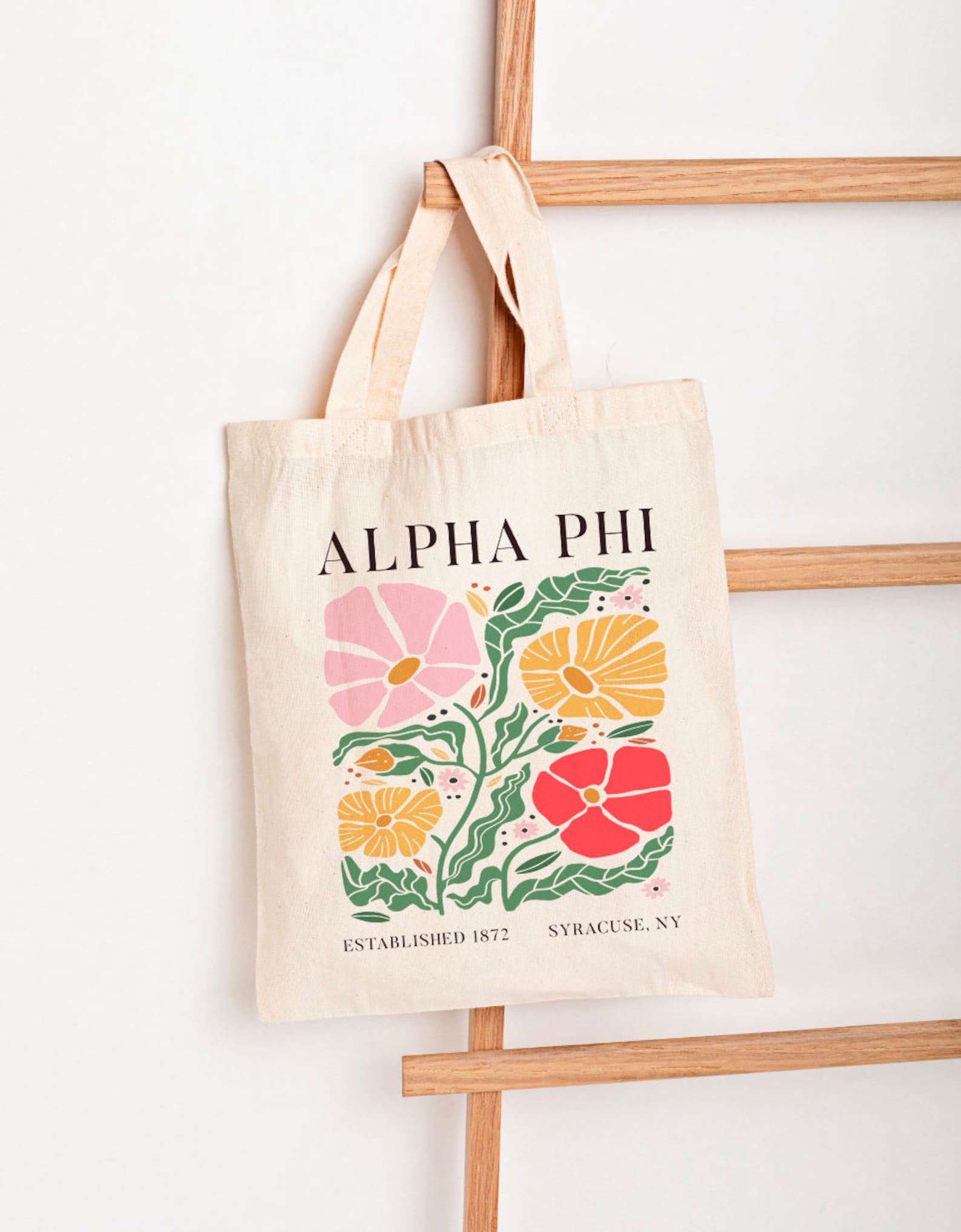 ALPHA PHI Tote Bag With Pink Boho Floral Pattern APHI Tote, Sorority ...