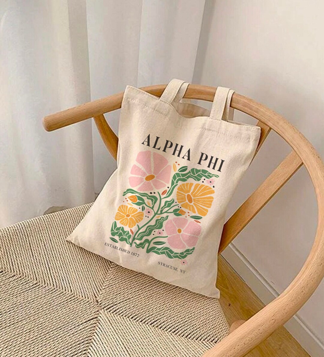 ALPHA PHI Tote Bag With Pink Boho Floral Pattern APHI Tote - Etsy