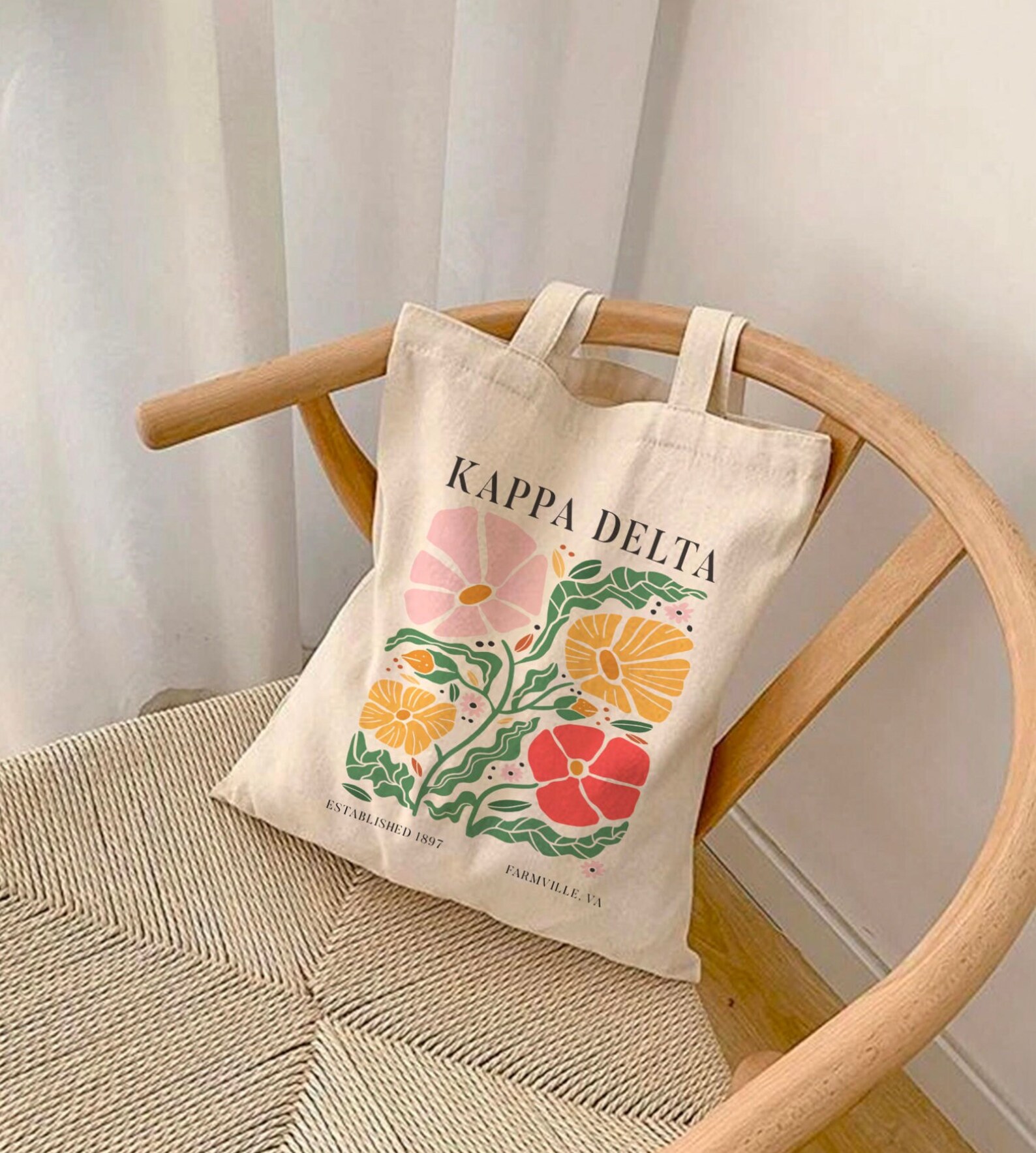 KAPPA DELTA Tote Bag With Pink Boho Floral Pattern Kaydee Tote ...