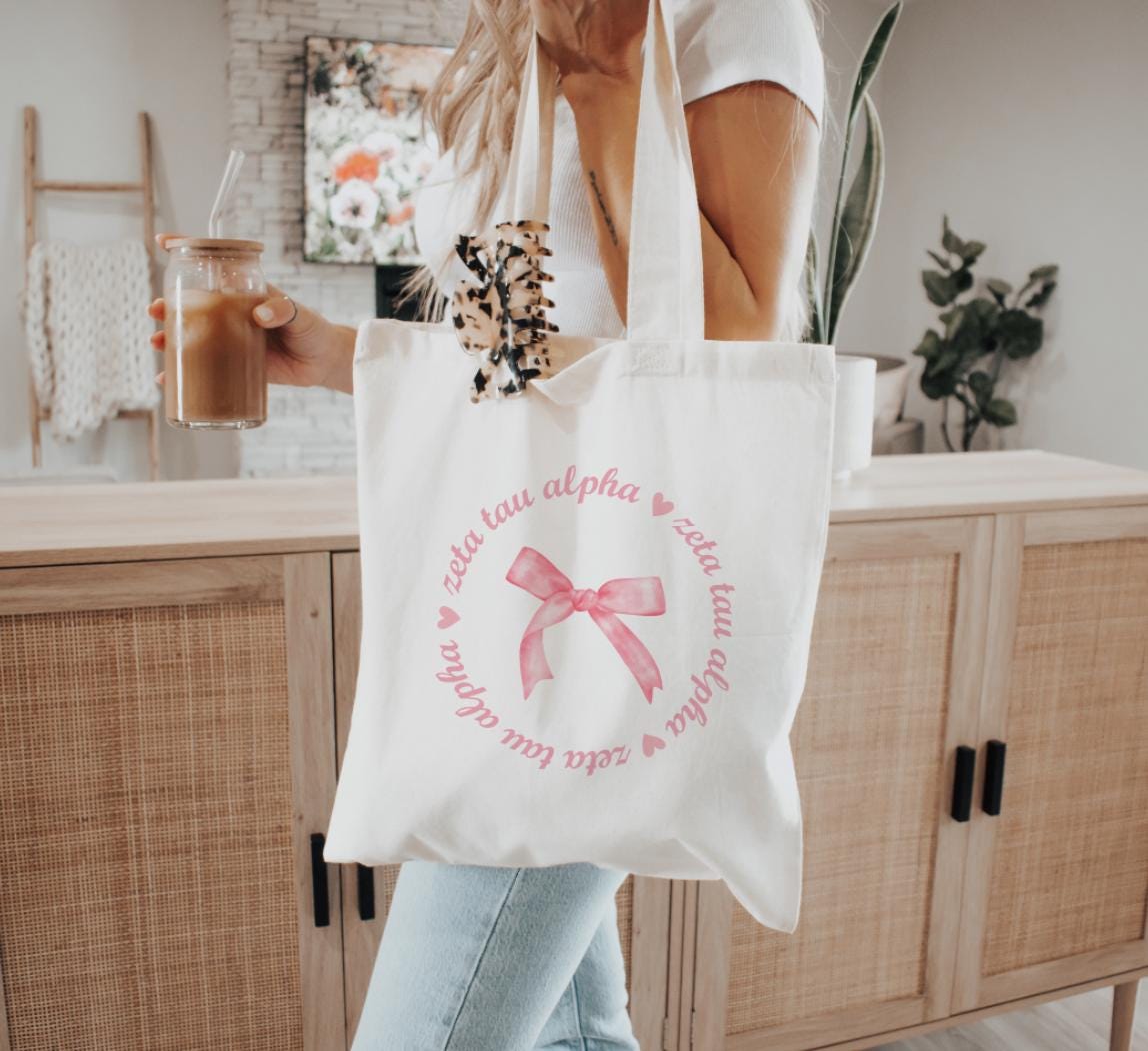 ZETA TAU ALPHA Coquette Tote Bag | Zta Tote, Sorority Merch, Hoodie ...