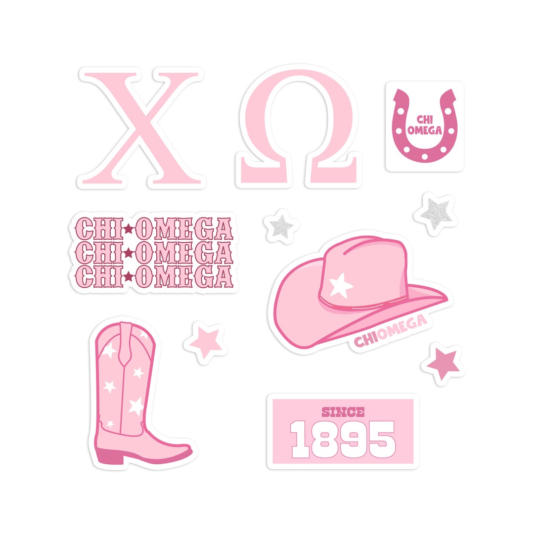 CHI OMEGA Cowgirl Sticker Pack in Pink Bid Day 2025, Sorority Rush ...