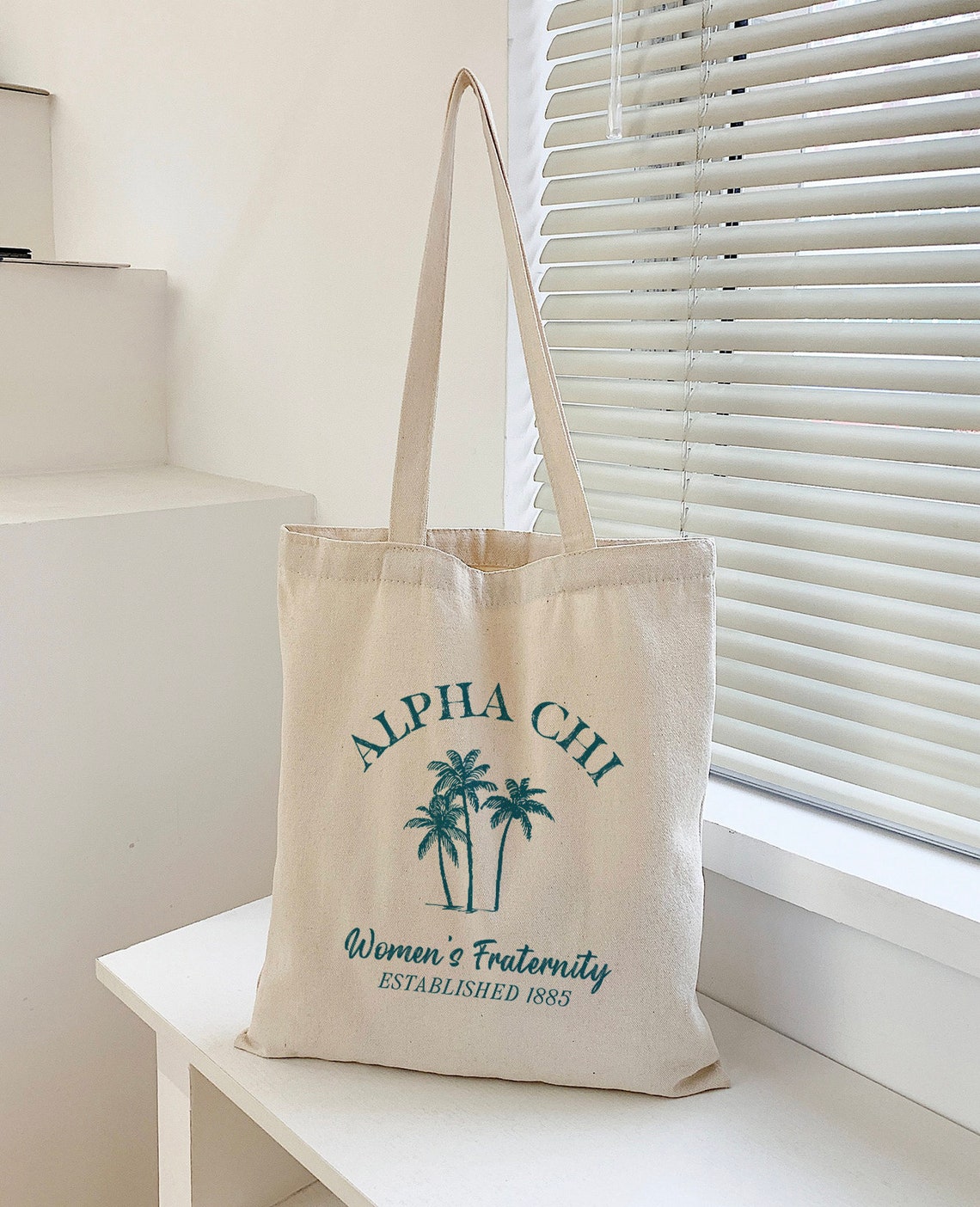 ALPHA CHI Tote Bag Palm Tree Beach Theme | AXO Tote, Sorority Merch ...