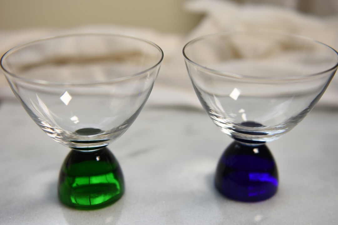 Vintage Glassware, Cocktail Glasses, Coloured Glass, Green and Blue - Etsy