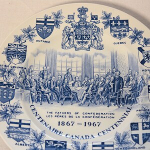 1967 Canada Centennial Plate, Blue and White, Made in England, Wood and ...