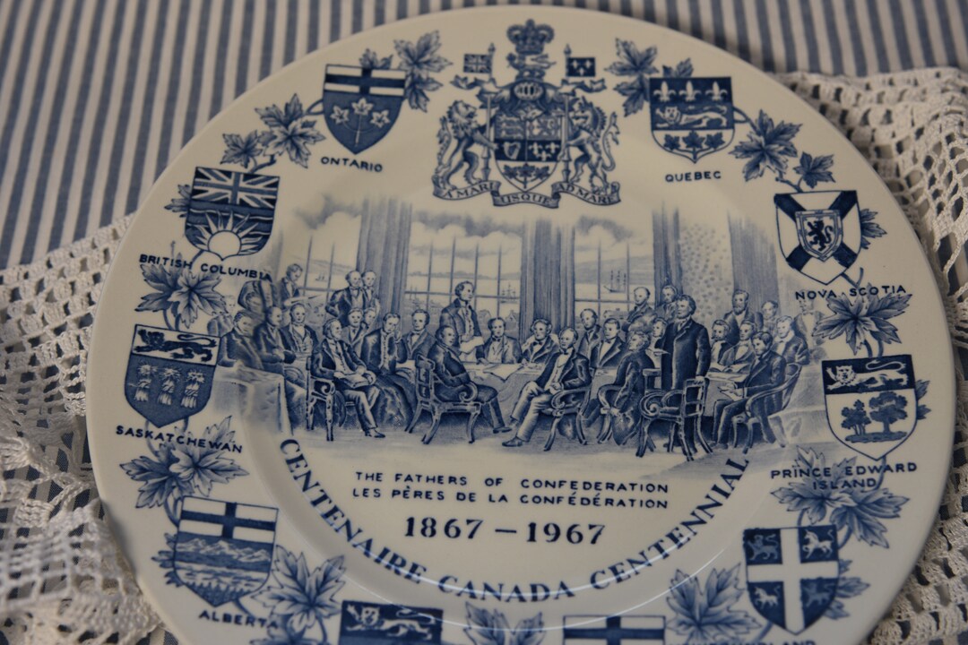 1967 Canada Centennial Plate, Blue and White, Made in England, Wood and ...