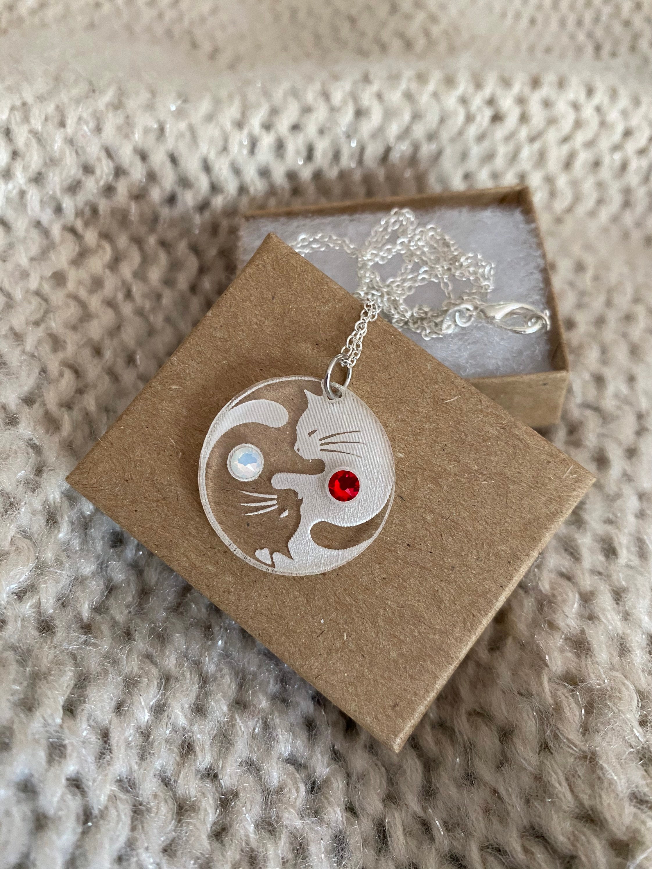 Cat Necklace- Crystals - Handmade Cat Shaped Acrylic Necklace - Acrylic ...