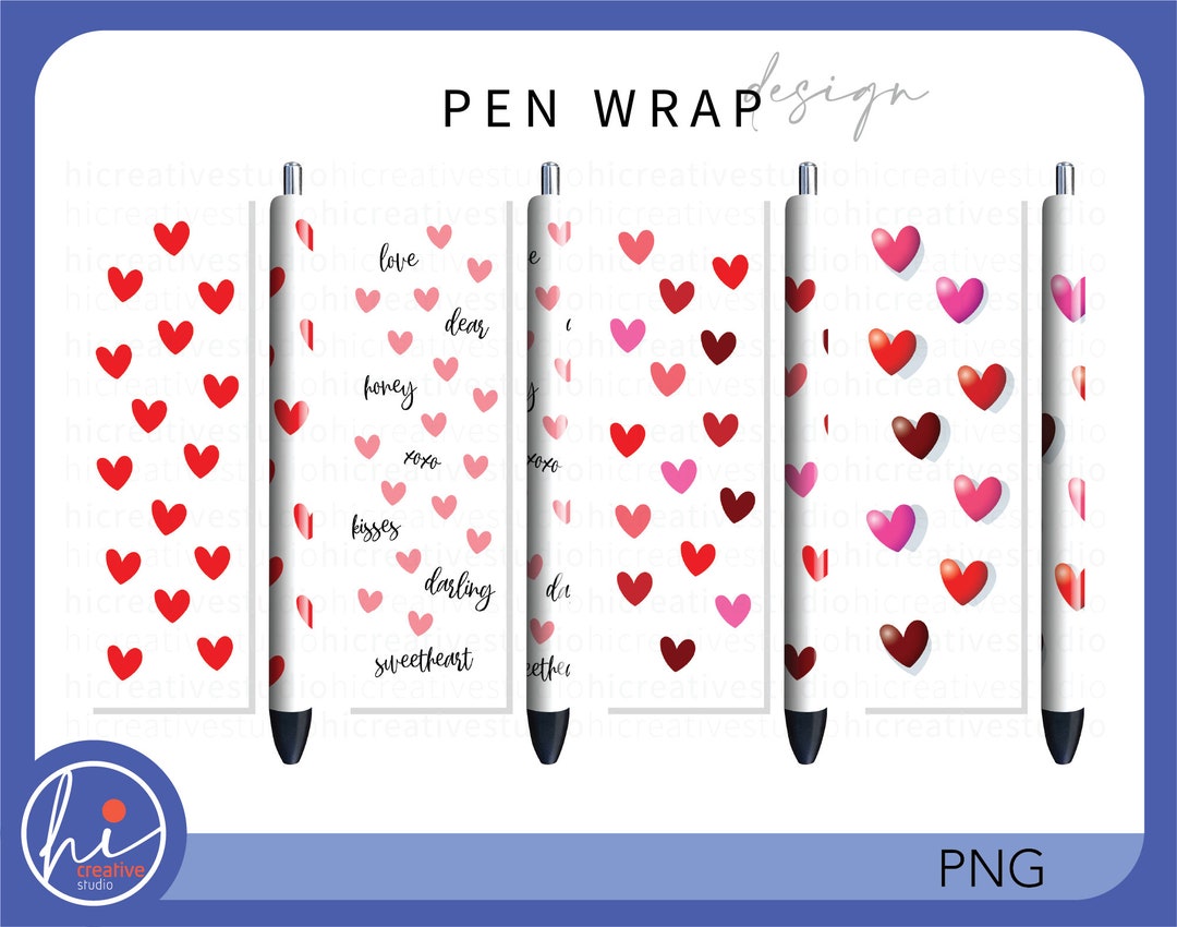 Lovely Red Hearts Pen Wraps, Hand Draw Heart Valentine Gift Idea Decal ...