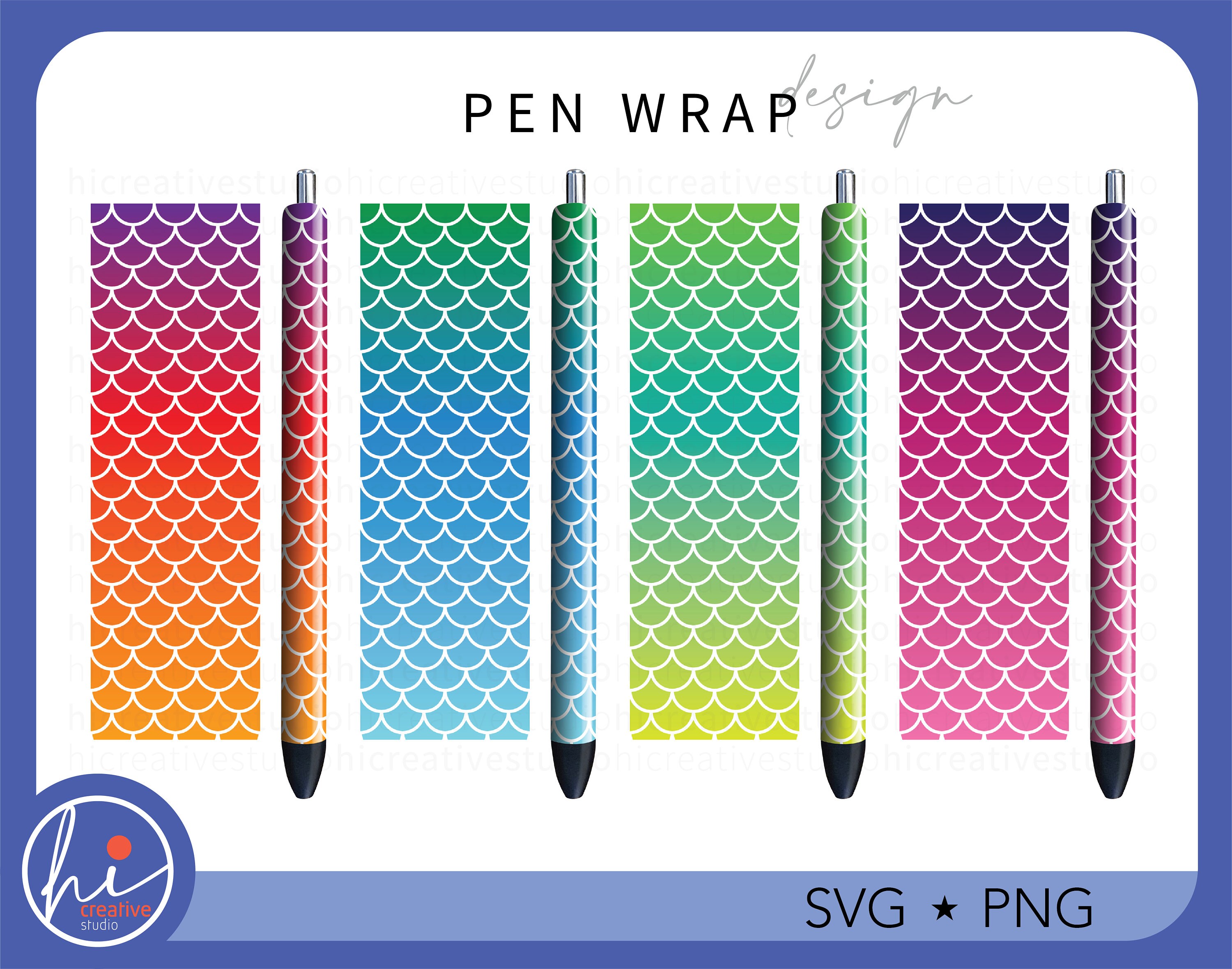 Mermaid Scale Pen Wraps, Mermaid Full Wrap Gradient Pattern Decal Ink ...