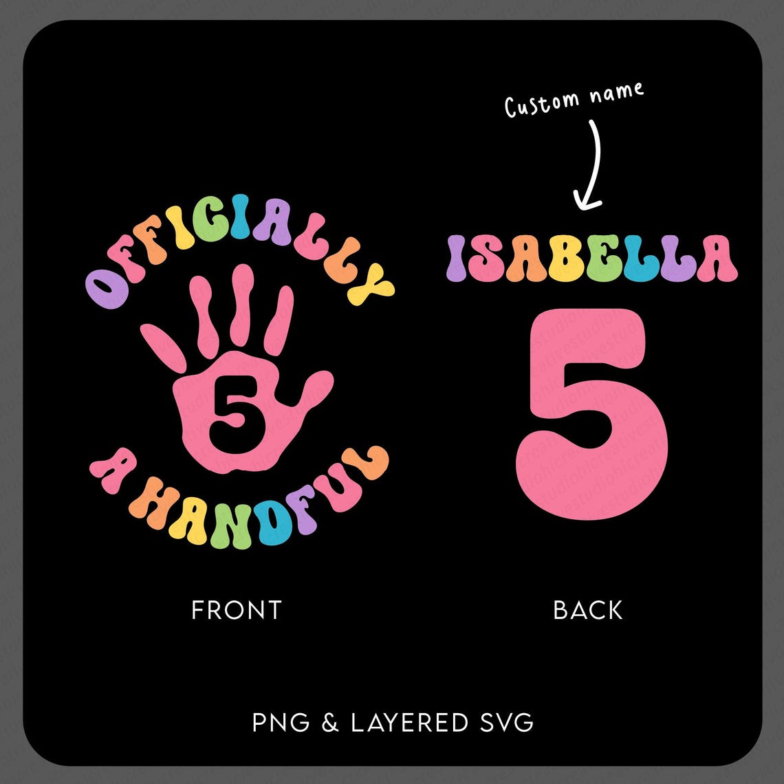 Officially A Handful 5th Birthday SVG PNG: Custom Name Age Party Shirt ...