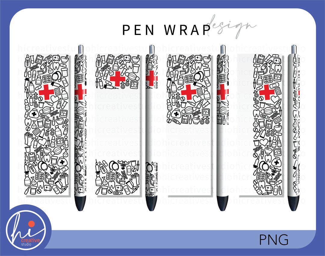 Nurse Doctor Pen Wrap, Hospital Medical Equipment Doodle Full Wrap ...