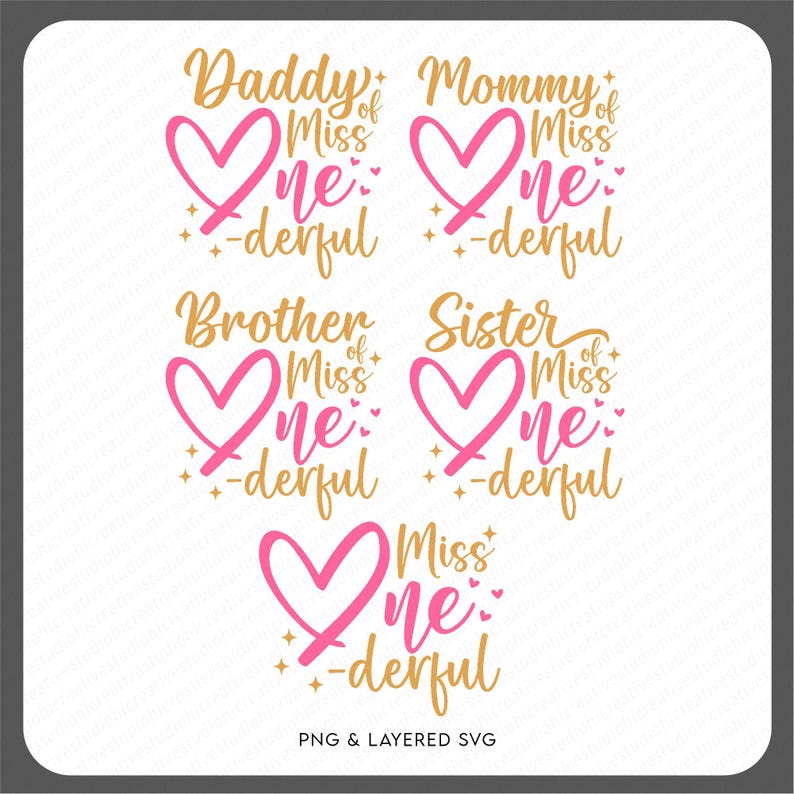 Miss One-derful 1st Birthday SVG PNG: Pink Party Family Matching Bundle ...