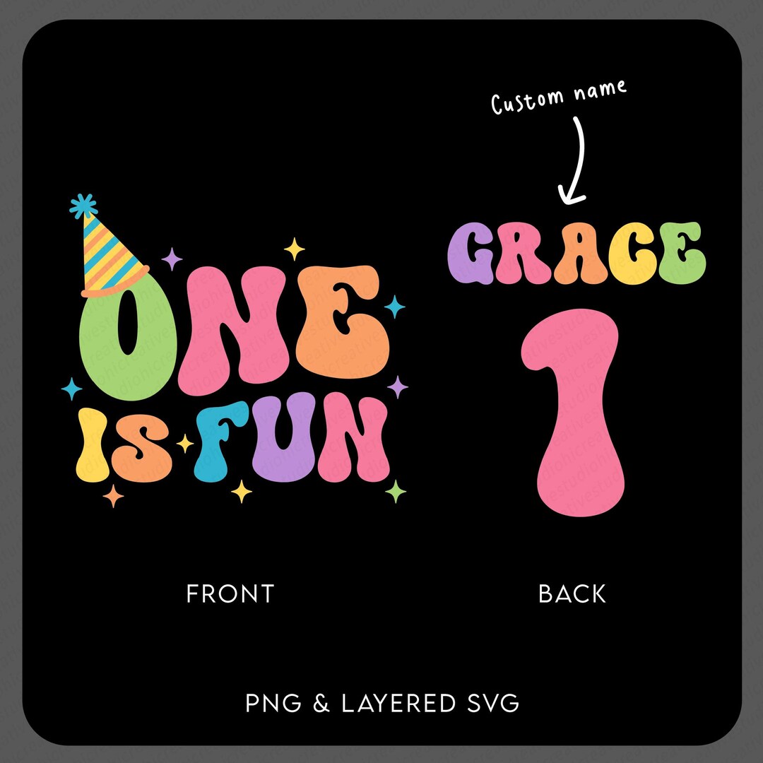 Custom 1st Birthday SVG PNG: Personalized Name, 'one is Fun' Party ...