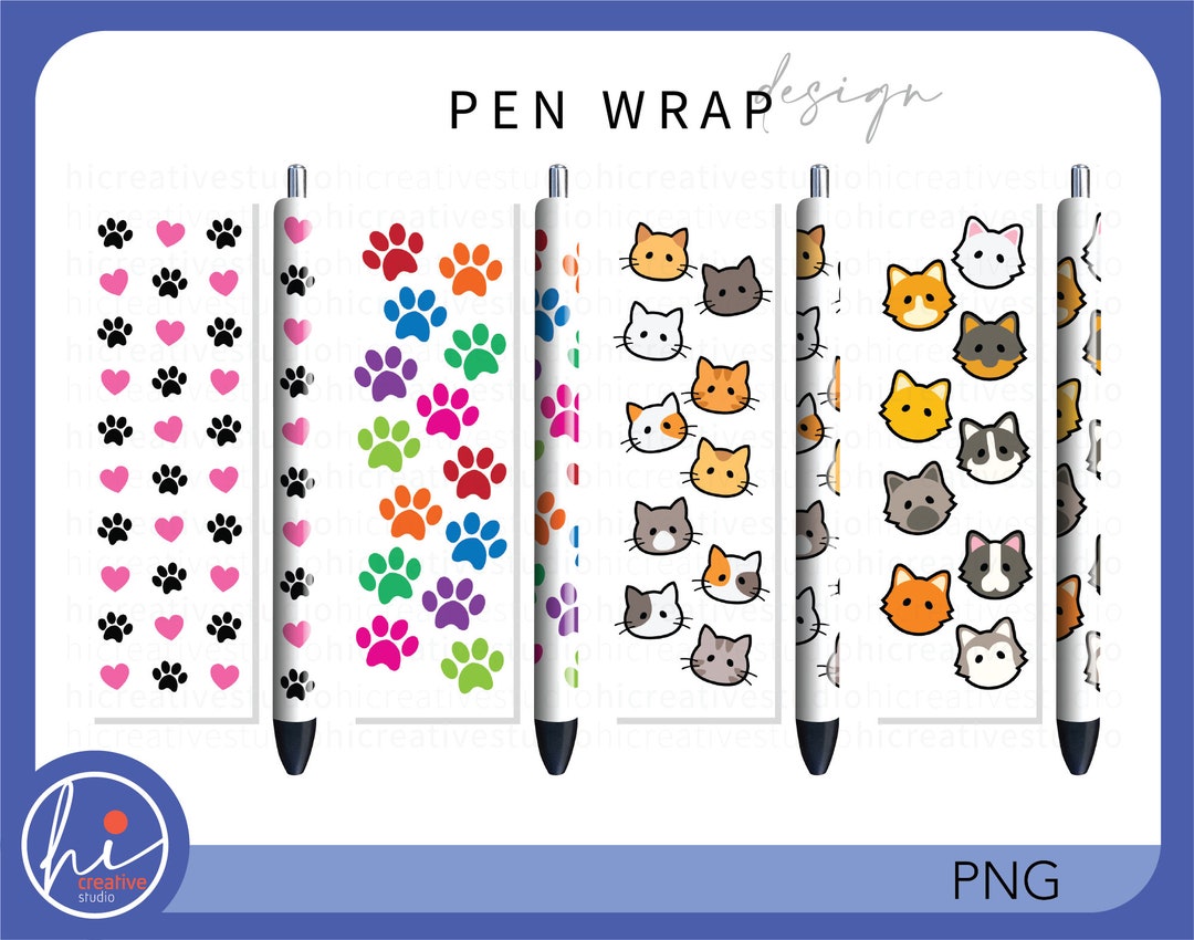 Dog Cat Paw Print Pen Wraps, Colorful Dog Cat Pattern Decal Ink Joy ...