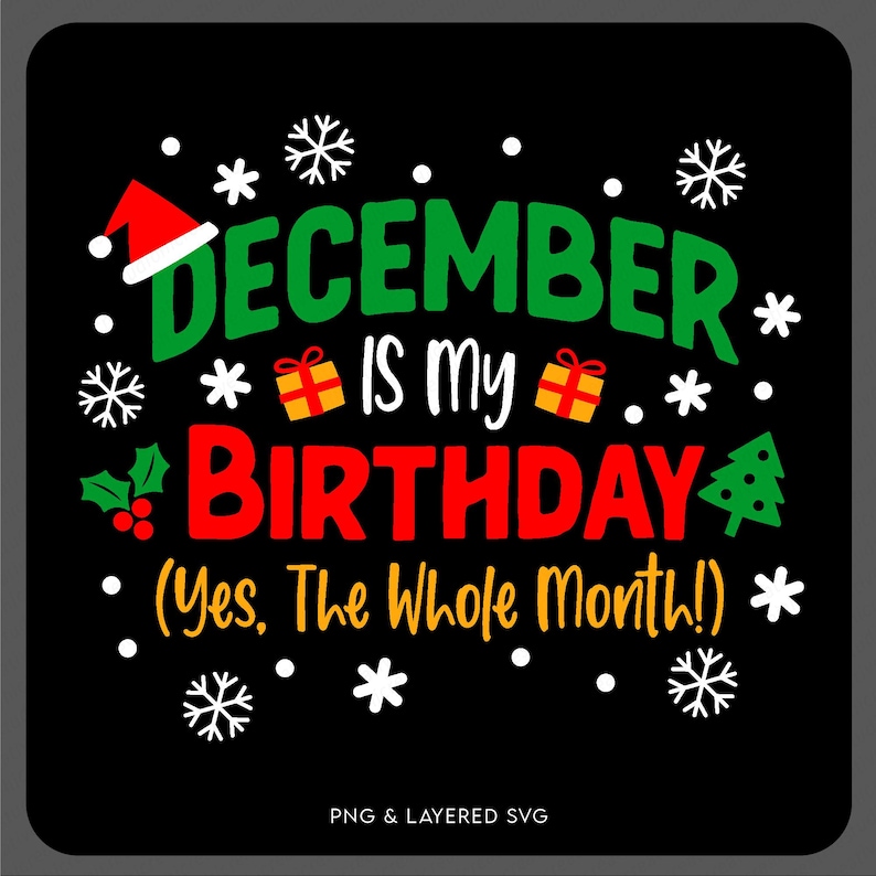 December Birthday SVG PNG: Merry Xmas Celebration Gift Christmas Bday ...