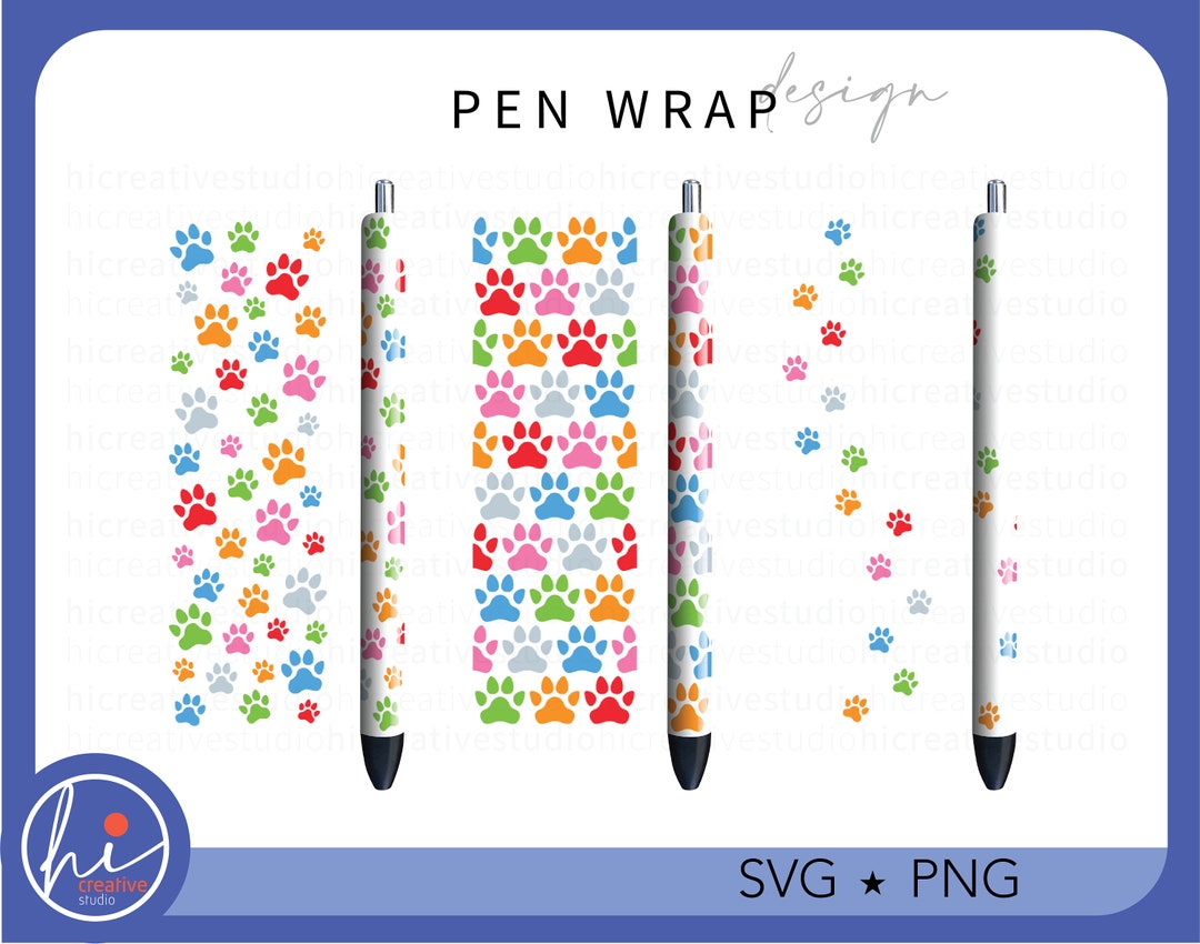 Dog Paw Print Pen Wraps, Colorful Dog Cat Pattern Decal for Ink Joy ...