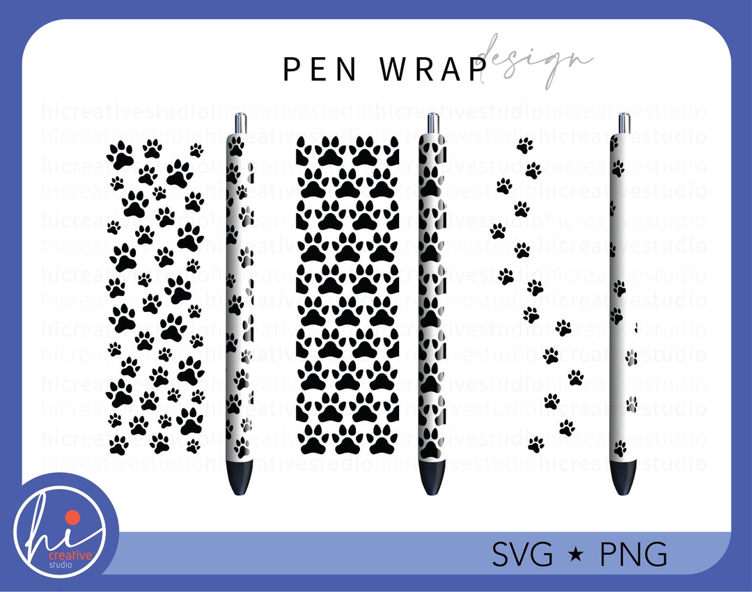 Black Dog Paw Print Pen Wraps, Dog Cat Pattern Decal for Ink Joy Epoxy ...