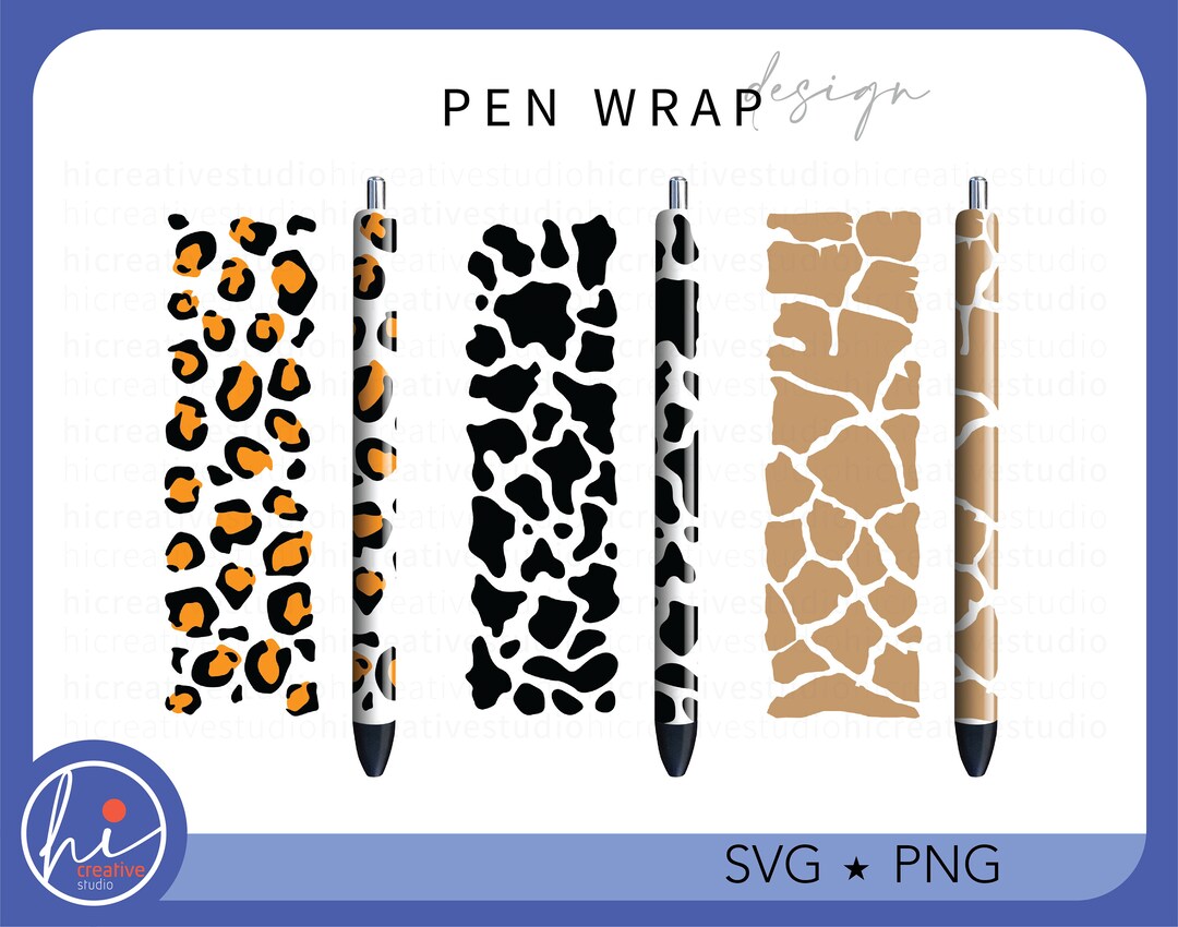 Animal Print Pen Wraps, Cheetah Leopard Cow Giraffe Pattern Decal Ink ...