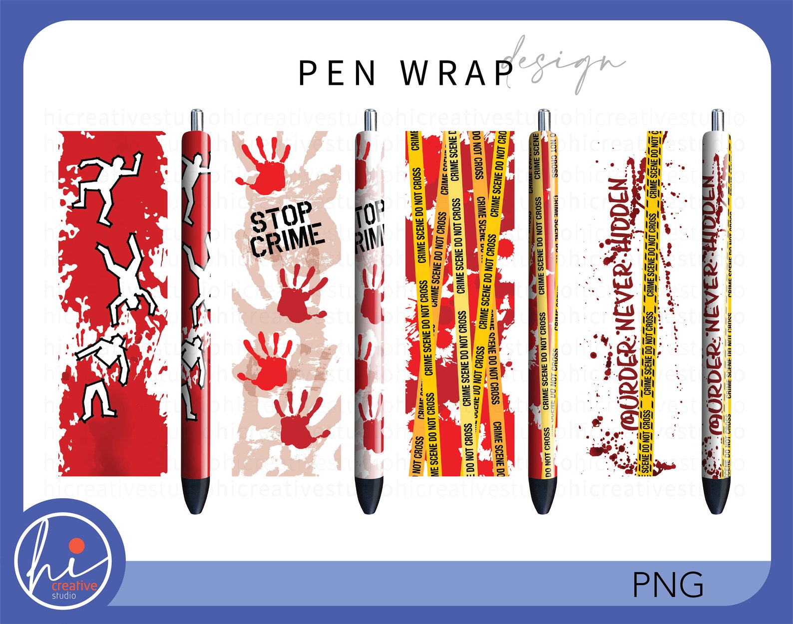 True Crime Pen Wraps, Scary Red Bloody Hand Full Wrap Decal for Ink Joy ...