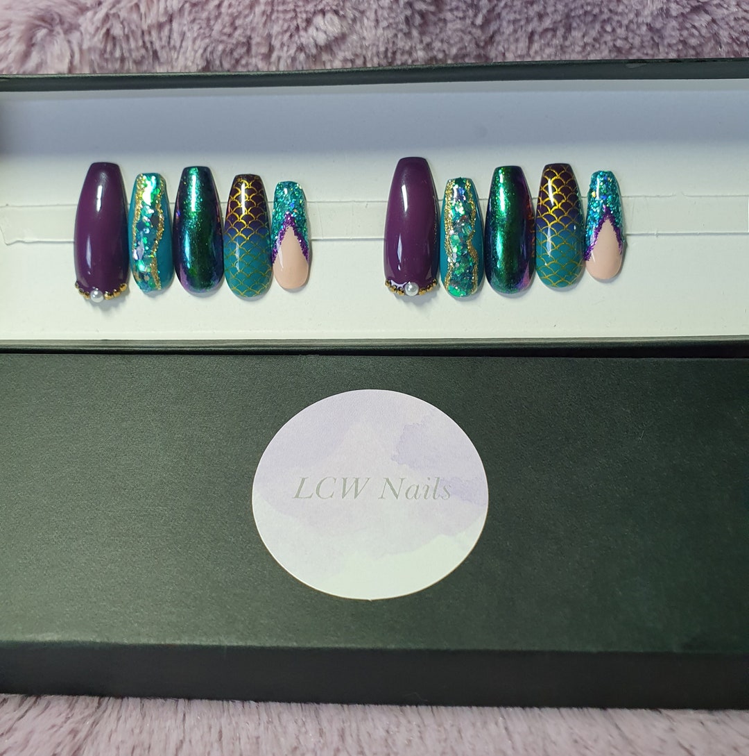 Mermaid Nails * Purple and Blue Mermaid Nails * Press on Nails - Etsy
