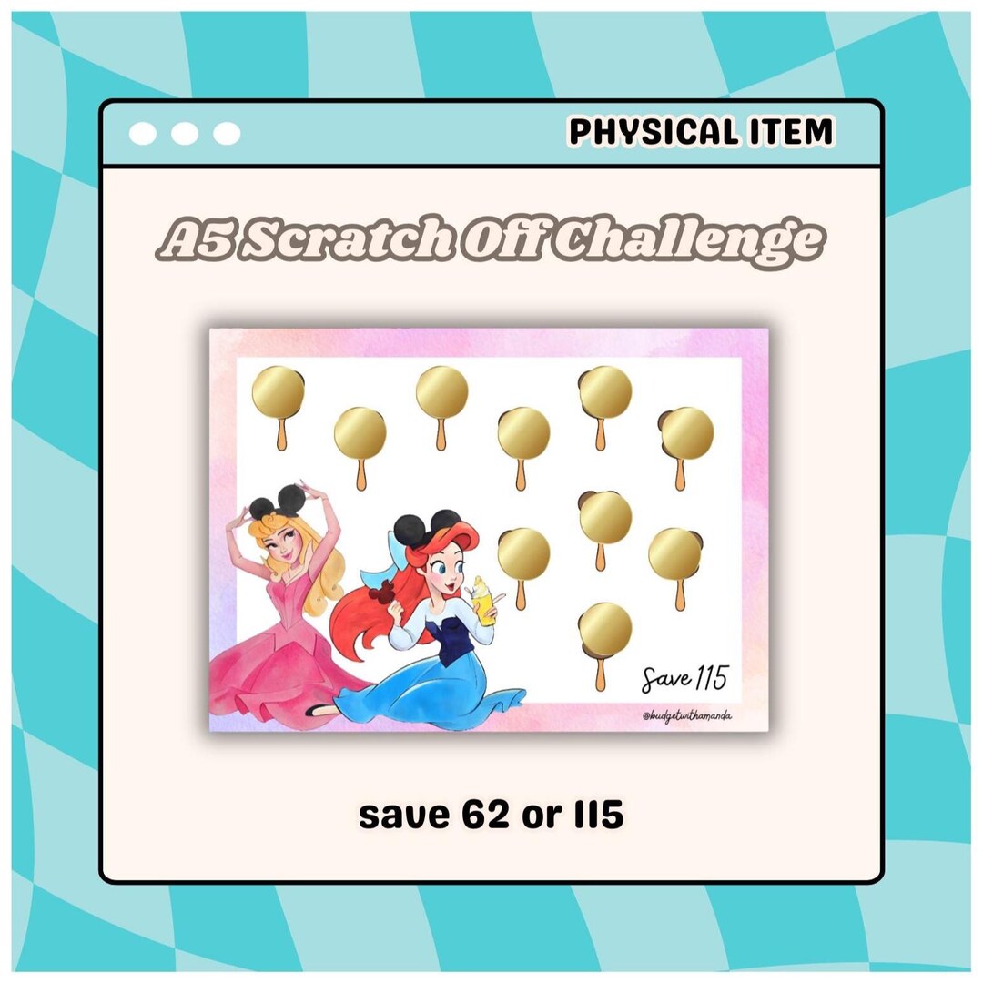 A5 Princess Magic Theme Park Scratch off Savings Challenge | Save 62 or ...