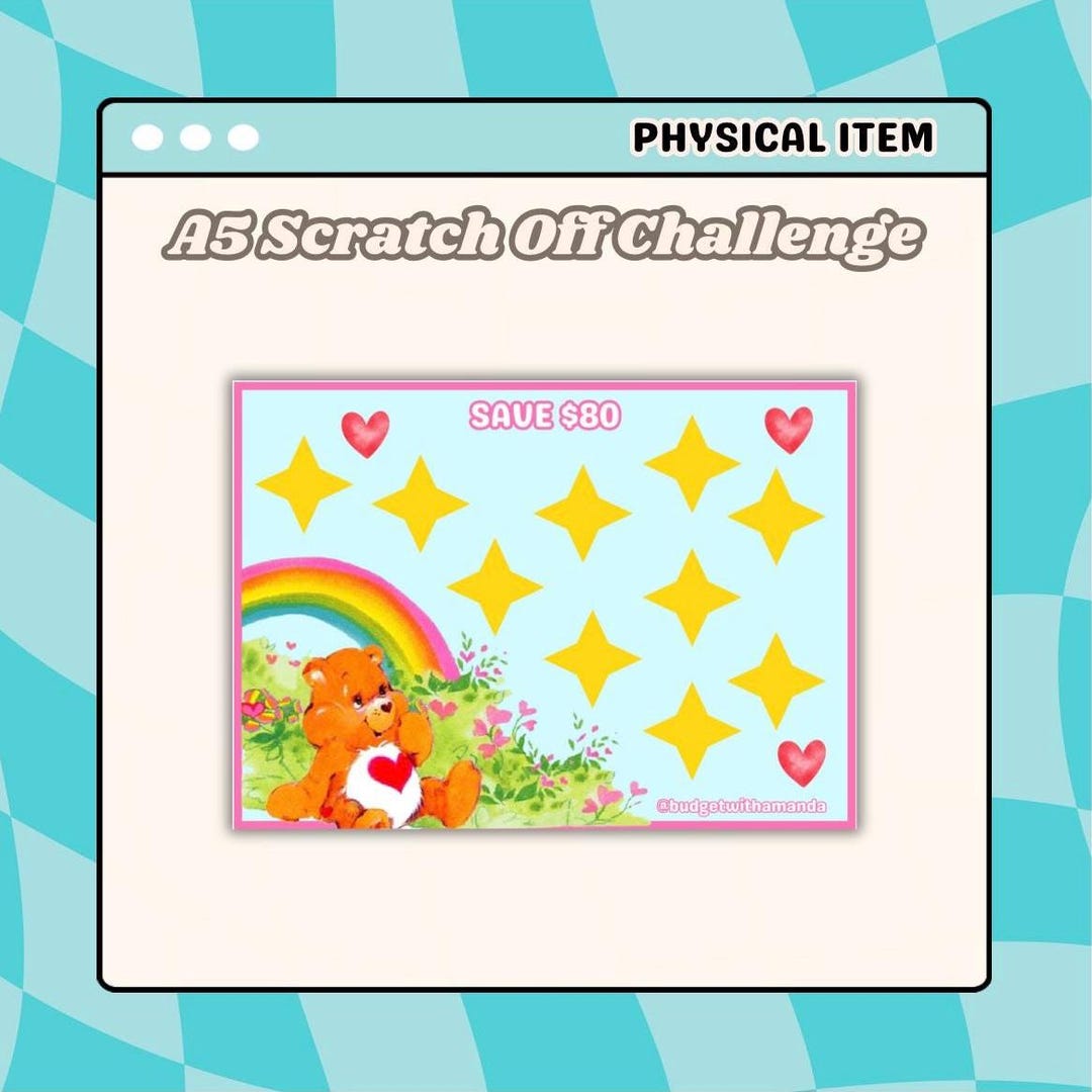 A5 Care Bear Inspired Save 80 Scratch off Savings Challenge | Laminated ...