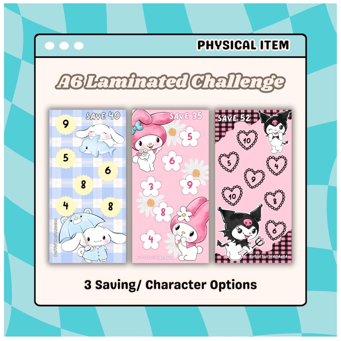 LAMINATED Sanrio Character Savings Challenges | 3 Total Saved Options ...