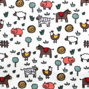 Farm Animal Doodles Super Snuggle - Flannel Fabric - 100% Cotton - BY ...
