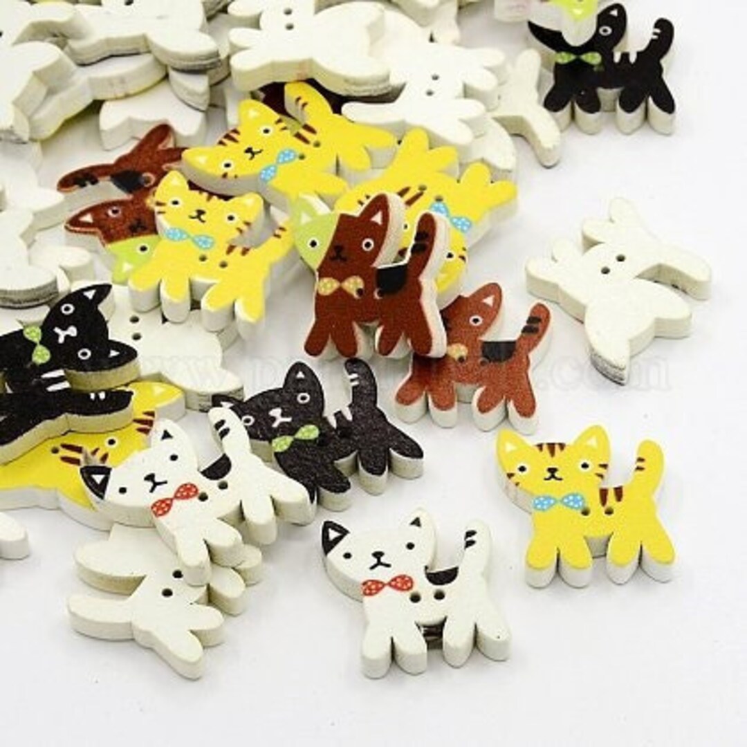 Cat Shape Wooden Buttons - Set of 6 - for Scrapbooking, Sewing, Arts ...