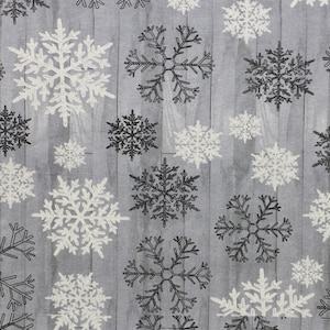 Snowflakes on Gray Wood Flannel Fabric 100% Cotton BY THE 1/2 YARD ...