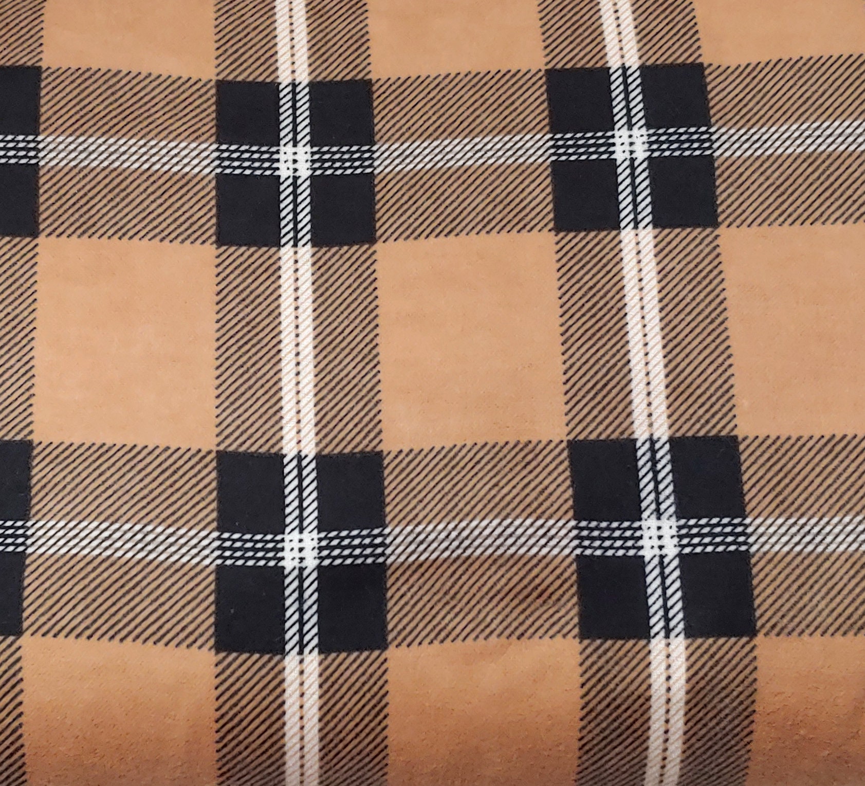 Black and Tan Plaid Tartan Print Flannel Fabric 100% cotton | Etsy