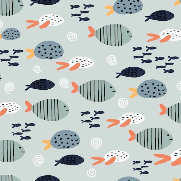 Orange Fish Fabric A Day in the Life of Lake Trout With Minnows by Vo ...