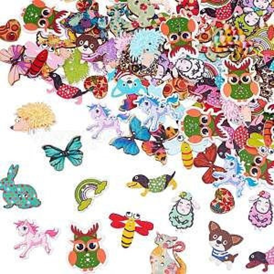 Random Mix of Wooden Buttons - Set of 10 - for Scrapbooking, Sewing ...
