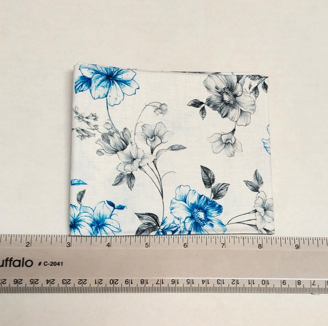 Blue & Gray Floral on White FQ PRE-CUT Quilting Fabric - 100% Cotton - Etsy
