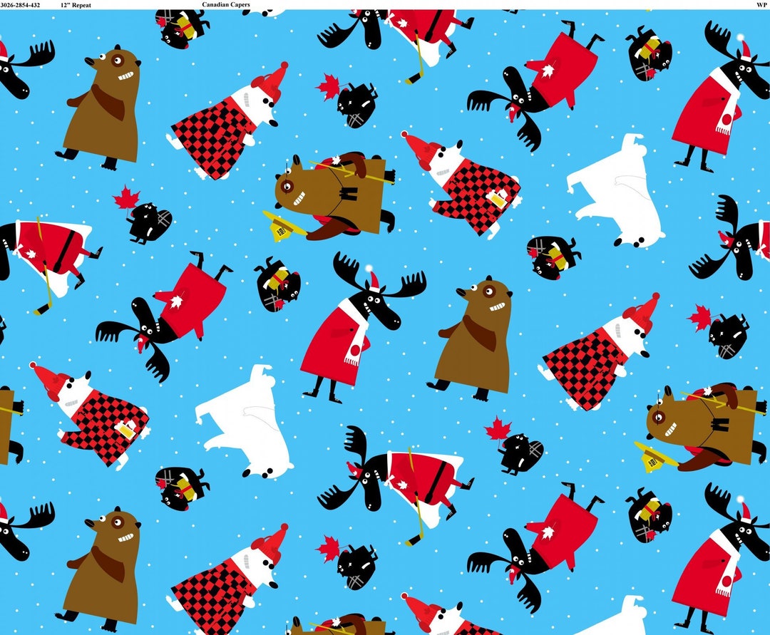Canadian Capers Toss on Blue de Wilmington Prints Canada Day Quilting ...